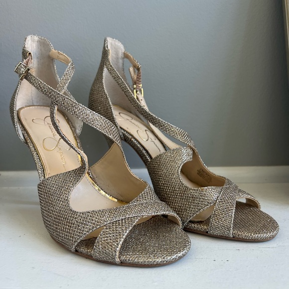 Jessica Simpson | Shoes | Jessica Simpson Gold Shimmer Mesh Heels Size ...